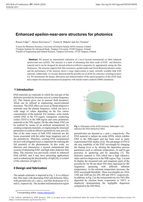 Pdf Enhanced Epsilon Near Zero Structures For Photonics