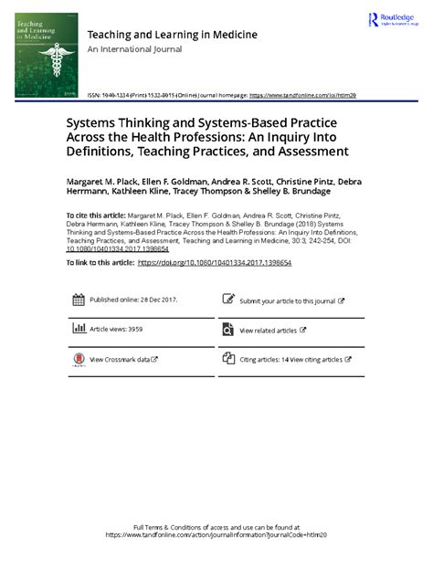 Systems Thinking And Systems Based Practice Across The Health Professions An Inquiry Into