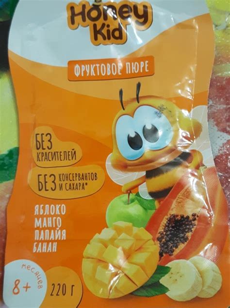 Фруктовое пюре яблоко манго папайя банан Honey Kid - калорийность ...