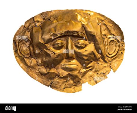 A Th Century Bc Gold Funerary Mask From Grave Iv Of Grave Circle A At Ancient Mycenae