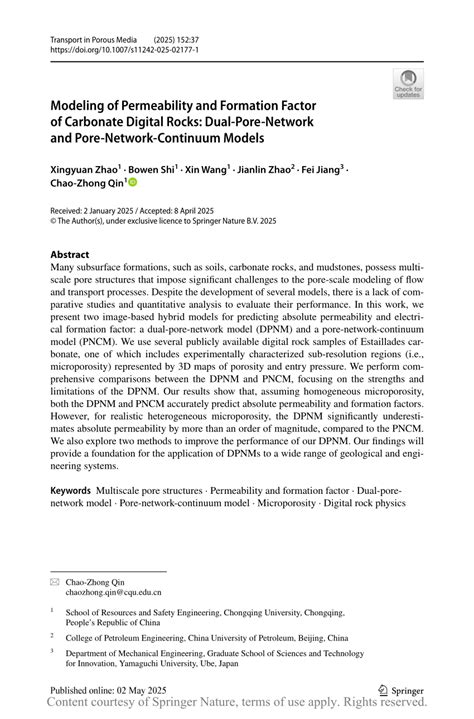 Modeling Of Permeability And Formation Factor Of Carbonate Digital
