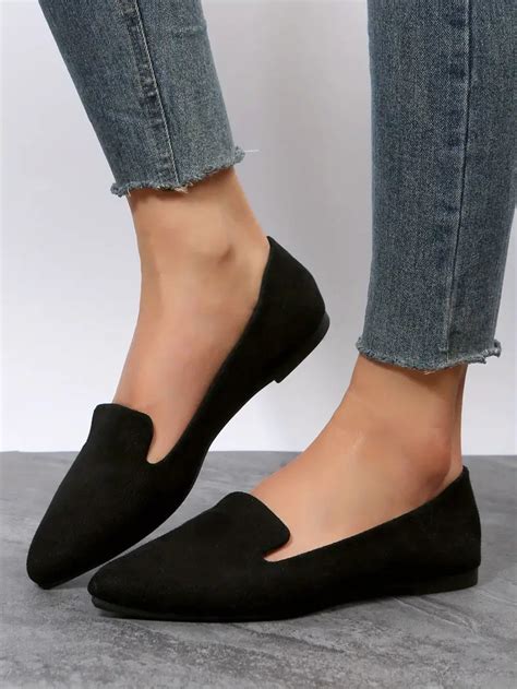 Womens Pointed Toe Flat Shoes Suedette Shoes Temu