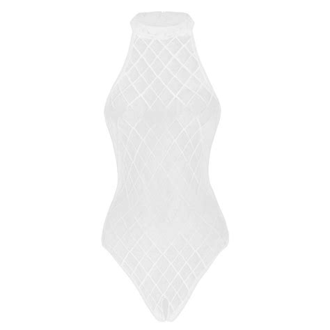 Womens Crotchless Swimsuit Bodysuit See Through Swimwear Mesh High Cut