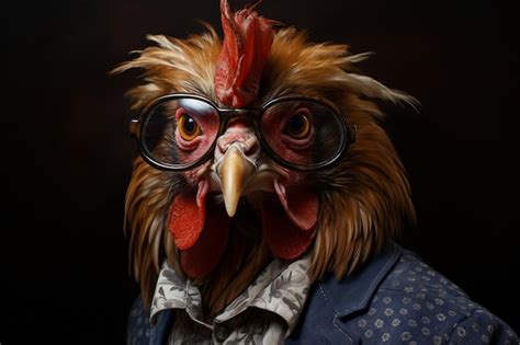 Premium Ai Image Studious Rooster A Portrait In Glasses Ai