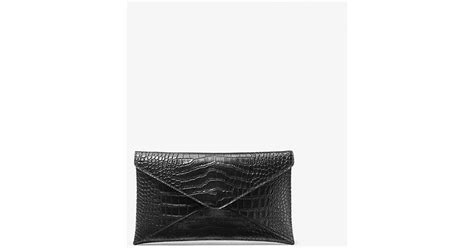 Michael Kors Mia Crocodile Embossed Leather Envelope Clutch In White Lyst