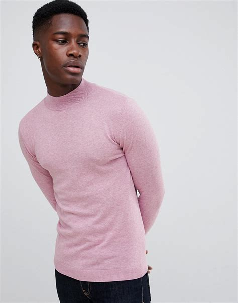 ASOS DESIGN Muscle Fit Turtleneck Sweater In Pink Pink The Fashionisto