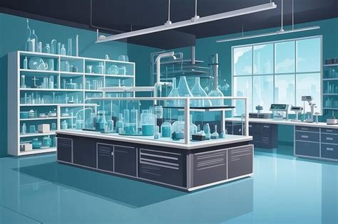 premium photo lab section with scientific models vector flat style