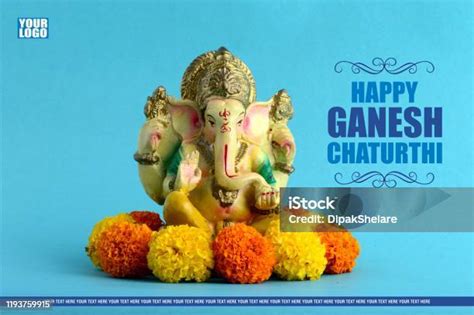 Happy Ganesh Chaturthi Greeting Card Design With Lord Ganesha Idol