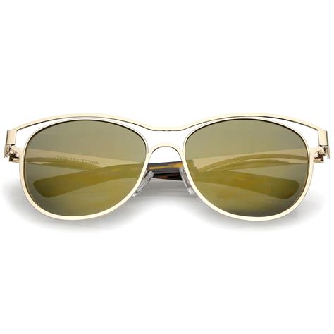 Modern Open Metal Colored Mirror Lens Horn Rimmed Sunglasses 56mm