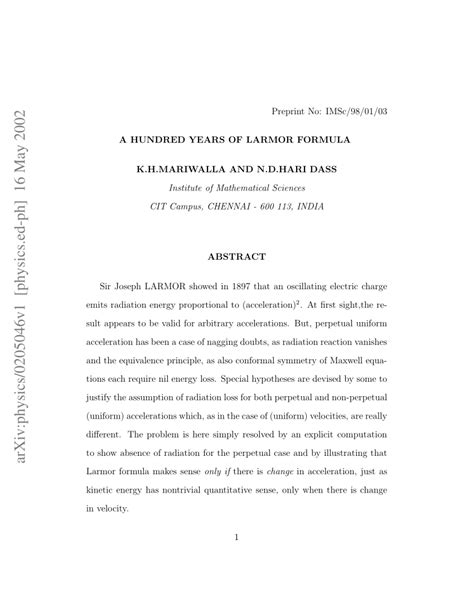 Pdf A Hundred Years Of Larmor Formula