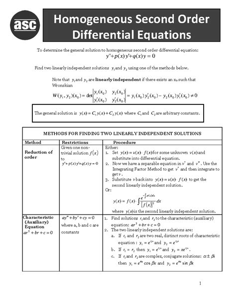 De2 Solving Homogeneous Second Order Differential Equations Bp 9 22 14 To Determine The