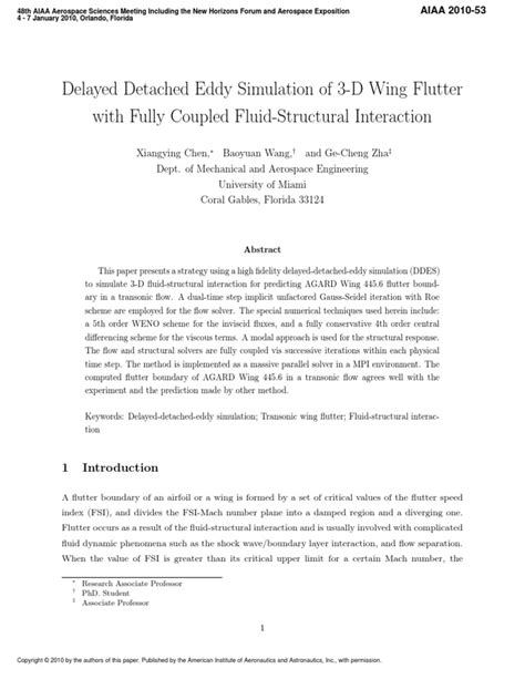 Delayed Detached Eddy Simulation Of 3 D Wing Flutter With Fully Coupled Fluid Structural
