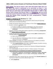 BIOL 1406 Comprehensive Lecture Exam Final Exam Review Sheet F2022