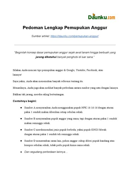 Pedoman Lengkap Pemupukan Anggur Pdf