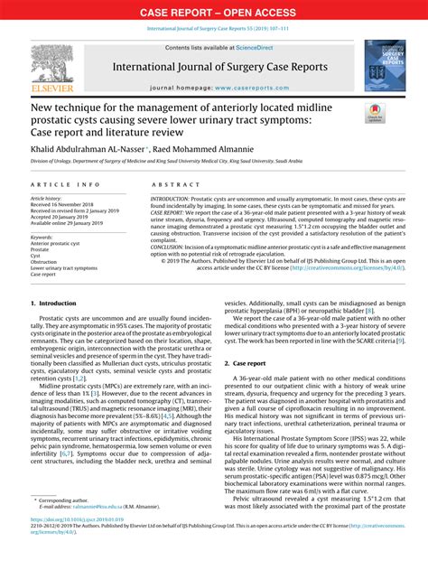 Pdf New Technique For The Management Of Anteriorly Located Midline Prostatic Cysts Causing