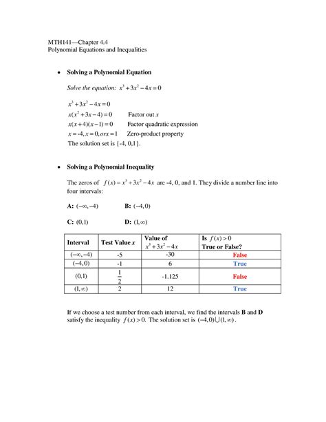 Mth141 44 Notes 3 Polynomial Equations And Inequalities Learn How