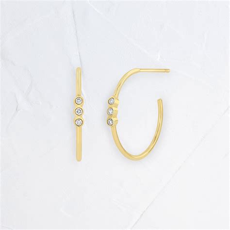 14k 3 Bezel Set Diamond Small Hoops In Stock Zoe Chicco Melanie