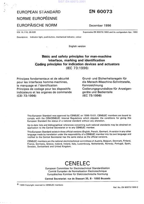En 60073 1996 Basic And Safety Principles For Man Machine Interface