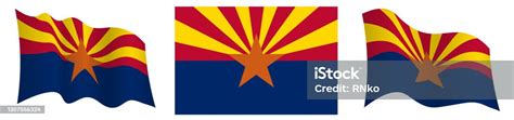 정적 위치와 움직임에 애리조나 의 미국 상태의 국기 흰색 배경에 정확한 색상과 크기로 바람에 펄럭 0명에 대한 스톡 벡터 아트 및 기타 이미지 Istock