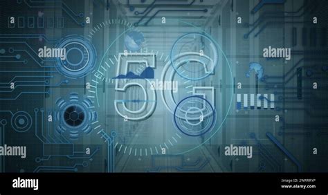 Image Of 5g And Processing Circles Over Servers Network Communication