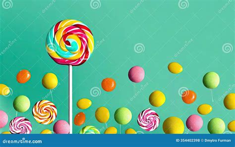 Brightly Colored Candy Lollipops Swirled With Playful Balls On A