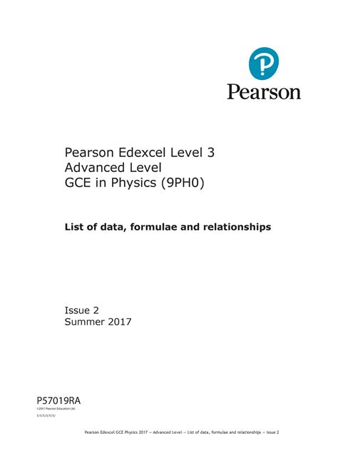 A Level Physics Data Formulae Relationships Pearson Edexcel Level 3 Advanced Level Gce In
