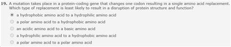 Solved 19 A Mutation Takes Place In A Protein Coding Gene