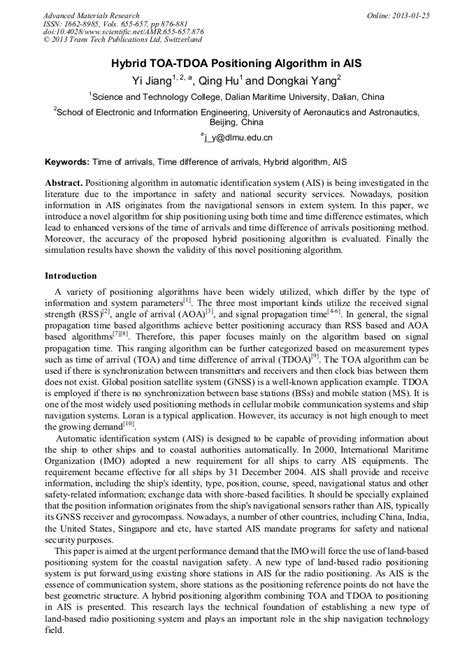 hybrid toa tdoa positioning algorithm in ais scientific