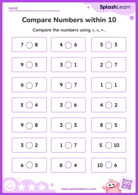 Compare Numbers Within 10 Using Signs Worksheet