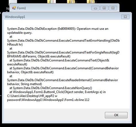 Operation Must Use An Updateable Query In Using Myappexe