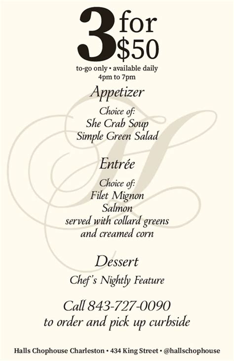 Charleston Menus Halls Chophouse In Sc