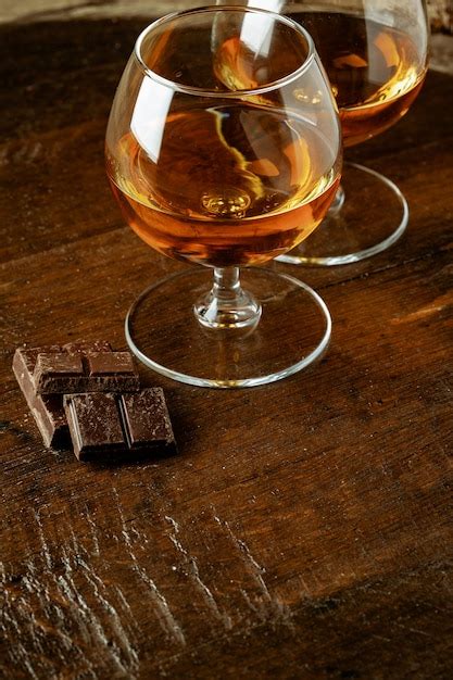 Premium Photo Two Glasses Of Bourbon Or Scotch Or Brandy And Pieces