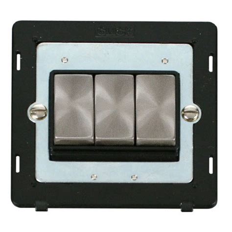 Click Definity Black 3 Gang 2 Way 10ax Ingot Switch Insert With Brushed Stainless Rockers Ukes