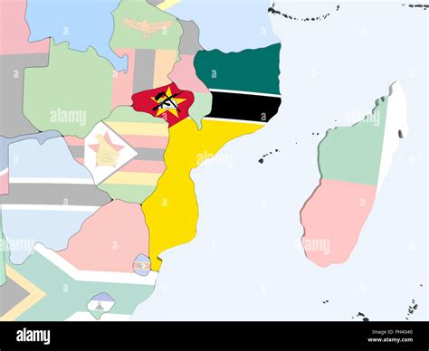 Mozambique On Bright Political Globe With Embedded Flag 3d