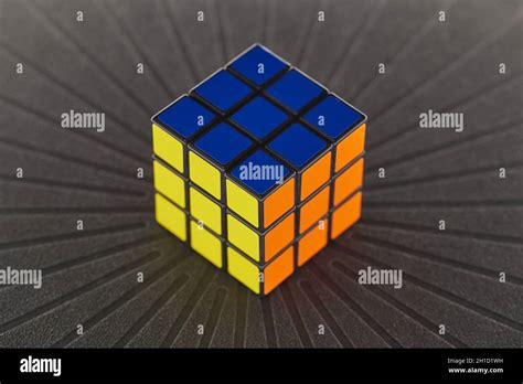 Budapest Hungary Circa 2019 Solved Rubiks Cube Logic Game On Dark