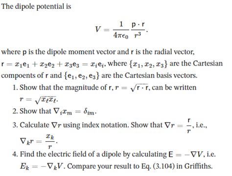 Solved The Dipole Potential Is V 4πϵ01r3p⋅r Where P Is The