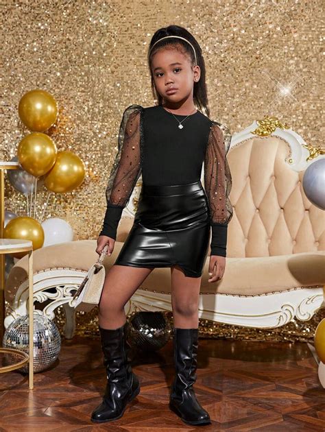 Tween Girls 2 Piece Outfit Glitter Knit Crew Neck Long Sleeve Top