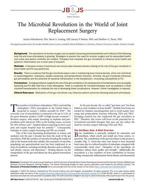 Pdf The Microbial Revolution In The World Of Joint Replacement Surgery
