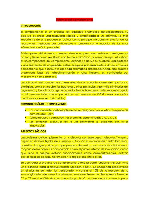 Sistema De Complemento Pdf Sistema Complementario Anatomía