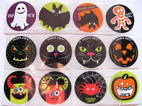 Trader Joes Halloween Stickers Set Of 12 Monster Cat Owl Bat Etsy