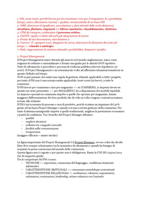 Appunti Project Management Appunti Di Project Management Docsity