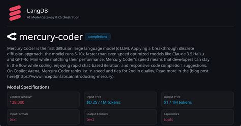 mercury coder by openrouter ai model pricing performance and api access langdb