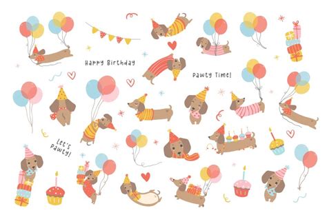 Cute Birthday Card With Dachshund Sausage Dog Vector Image