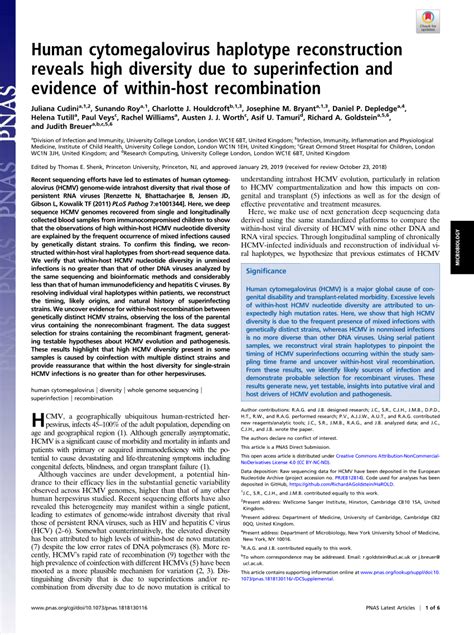 Pdf Human Cytomegalovirus Haplotype Reconstruction Reveals High