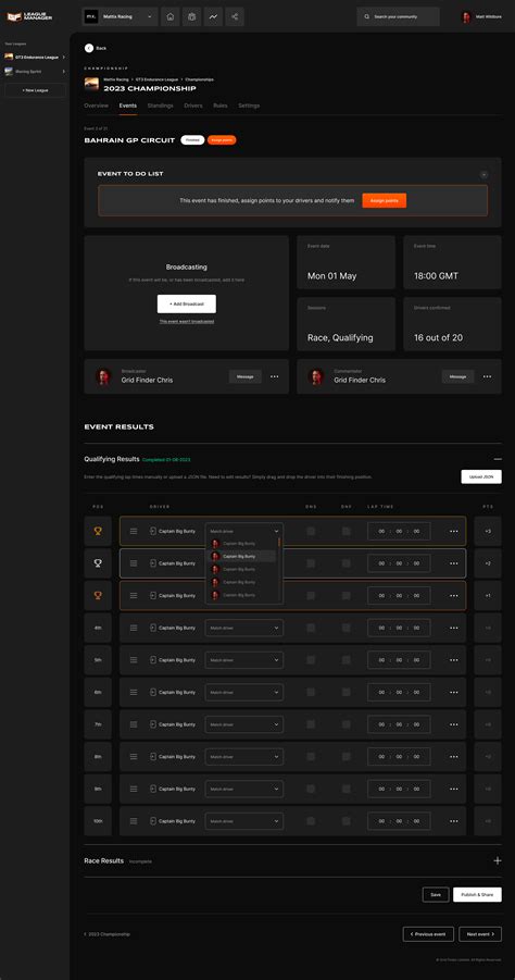 V340 Team Standings Timings And Points Grid Finder