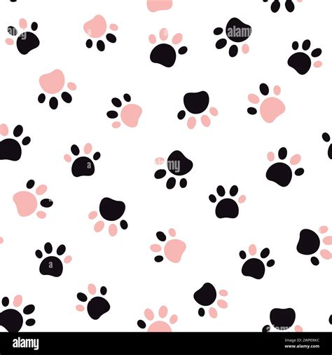 Cute Seamless Pet Paw Pattern Cat Footprint On White Background
