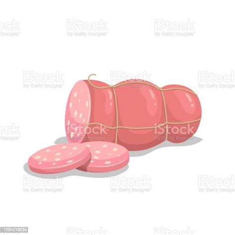 만화 플랫 스타일 삶은 소시지 요리하고 슬라이스와 고기 제품을 준비합니다 흰색 배경에서 격리된 벡터 그림입니다 모타델라에 대한
