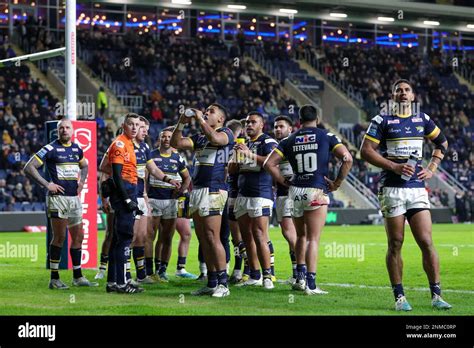 The Leeds Rhinos Squad Look Up To The Big Screen During The Betfred