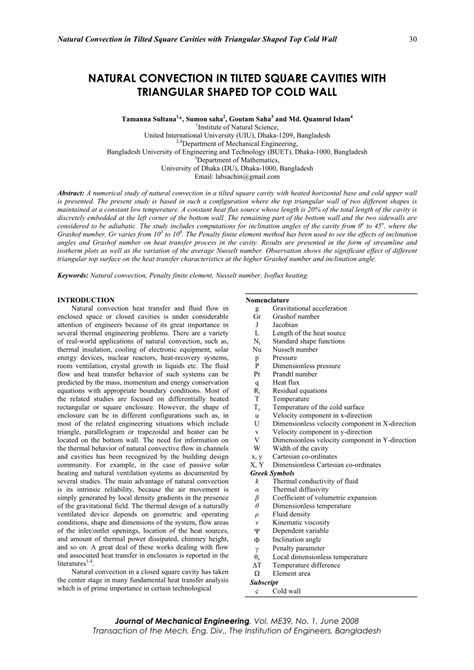Pdf Natural Convection In Tilted Square Cavities With Triangular Shaped Top Cold Wall