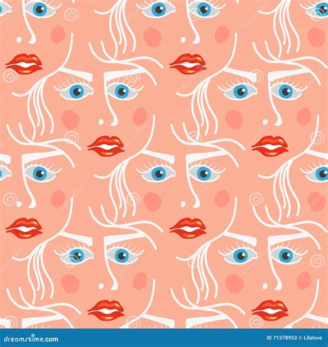 Seamless Pattern With Face Of Woman Stock Vector Illustration Of